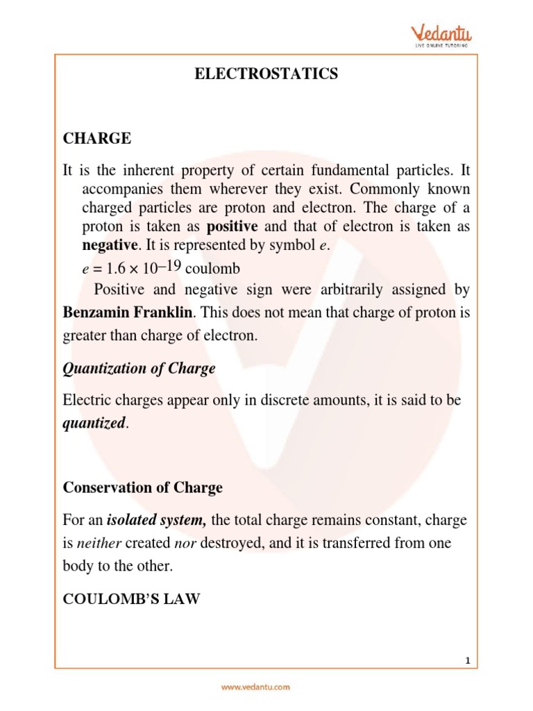 JEE Main 2022 Revision Notes On Electrostatics - Free PDF Download ... JEE Main 2022 Revision Notes On Electrostatics - Free PDF Download ...