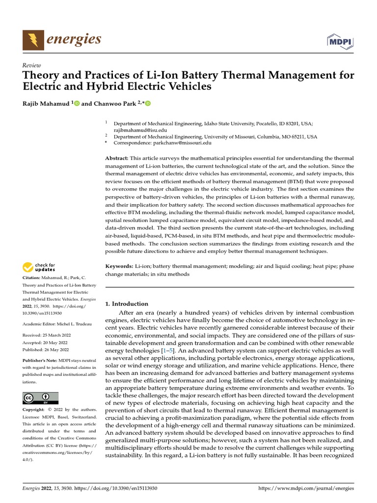 Li Ion Battery Thermal Management Pdf Lithium Ion Battery Physical Chemistry