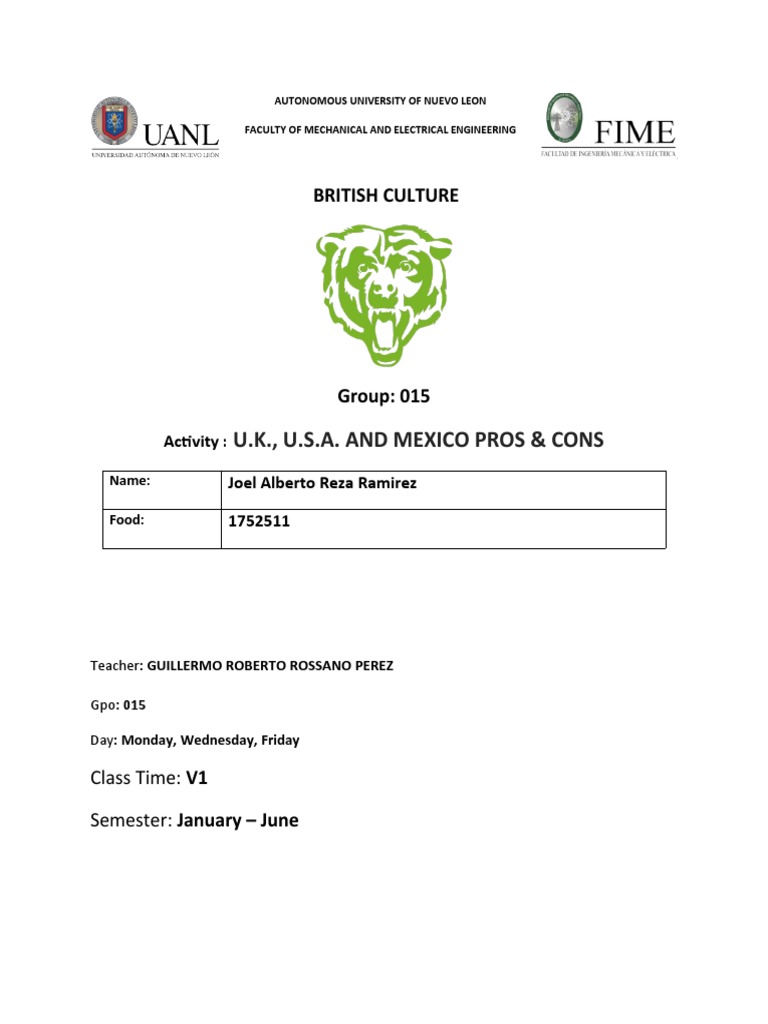 Student Guide: UK, USA, Mexico Pros & Cons | PDF | Cost Of Living ...