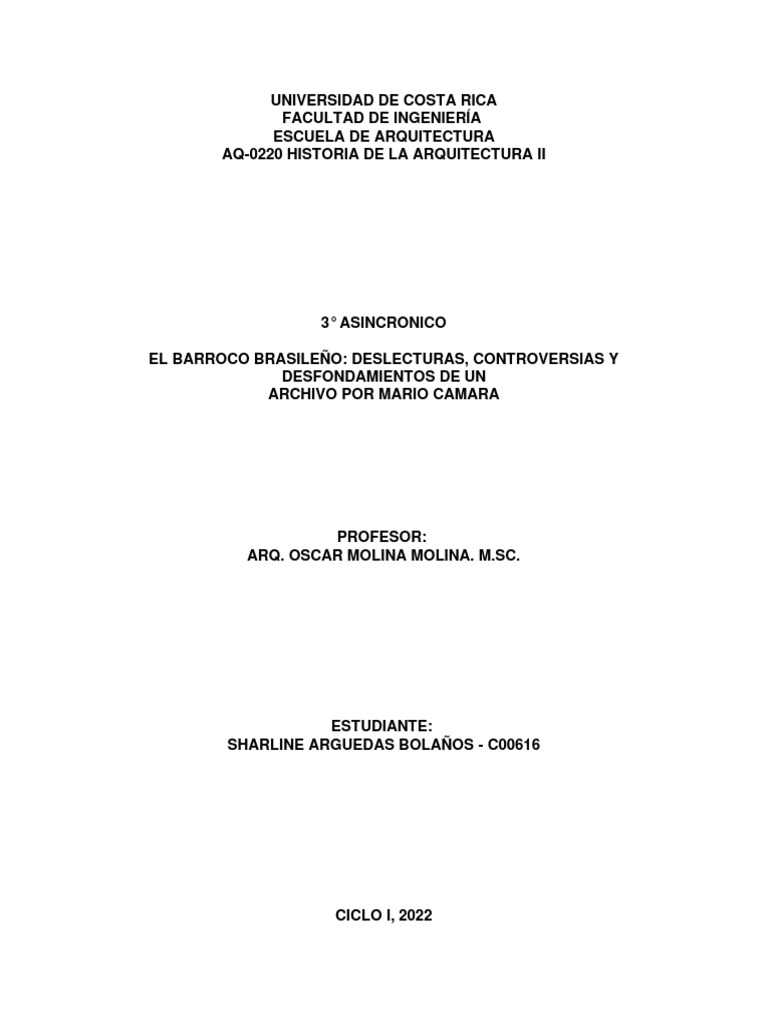 3° Asincronico - C00616 Sharline Arguedas Bolaños | PDF | Barroco | Brasil