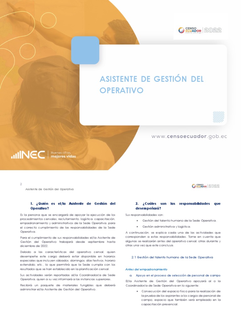 Funciones Del Asistente de Gestión de Operaciones en Censos | PDF ...