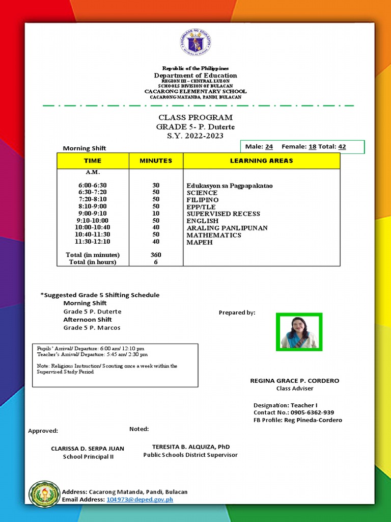 Class Program GRADE 5-P. Duterte S.Y. 2022-2023: Department of ...