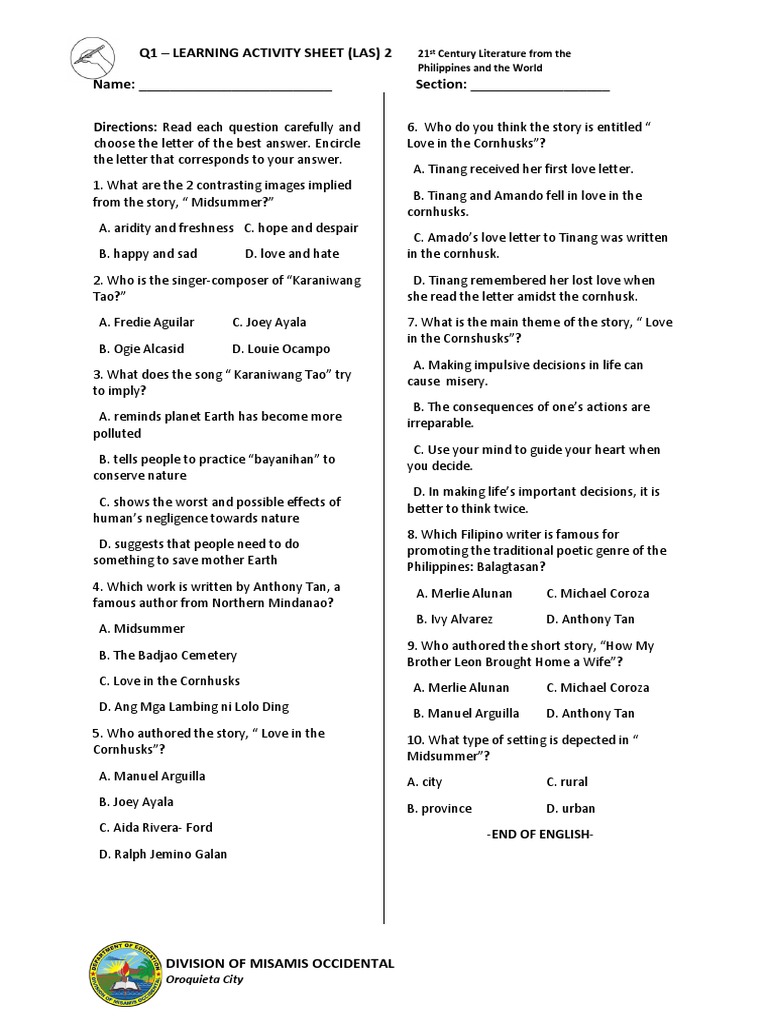 Q1 - Learning Activity Sheet (Las) 2 Name: - Section | PDF