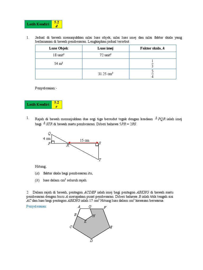 Latih Kendiri 5.2: PQR Ialah Imej STR Di Bawah Suatu Pembesaran. Diberi Bahawa 5PR 2RS. Q | PDF