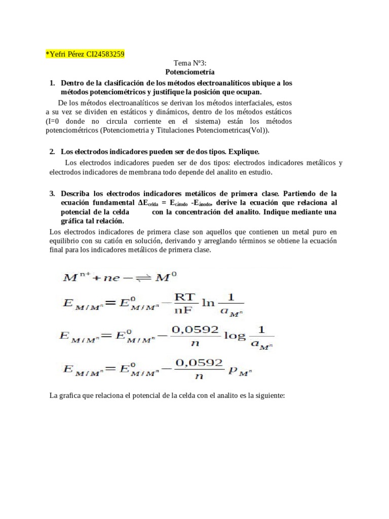 Tema Nº3. Yefri Pérez Potenciometria | PDF | Ph | Sal (química) Tema Nº3. Yefri Pérez Potenciometria | PDF | Ph | Sal (química)