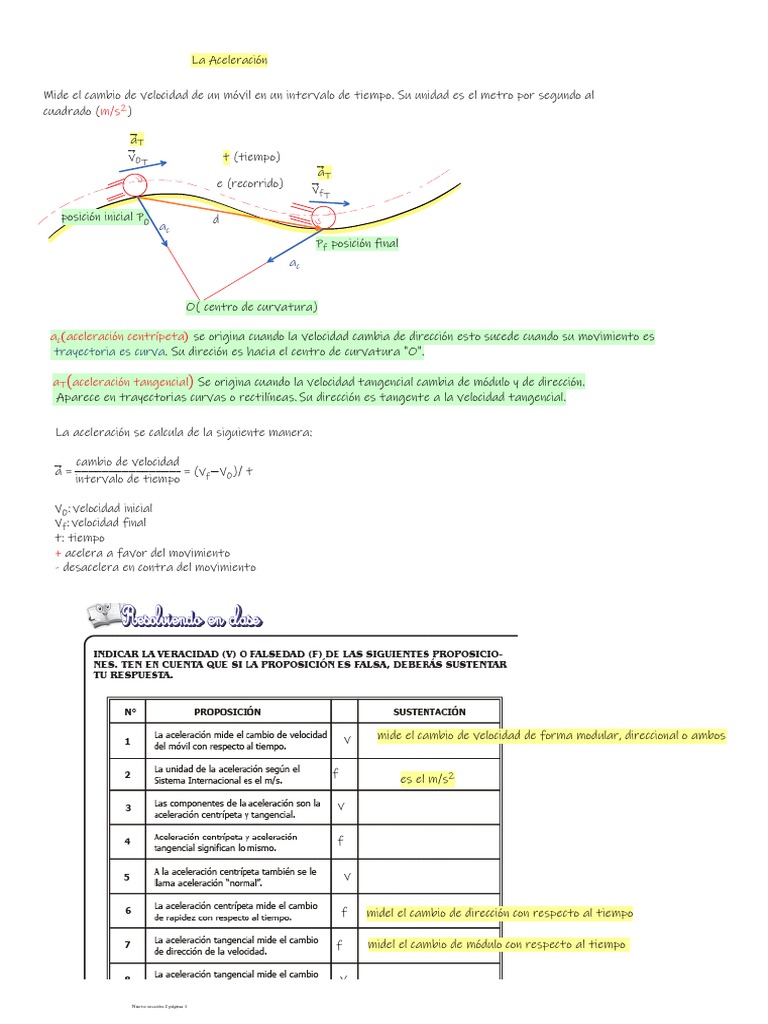Aceleración Teoría-Práctica y Tarea | PDF | Aceleración | Velocidad