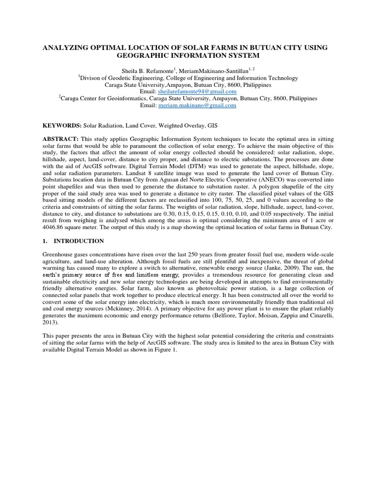 Analyzing Optimal Location of Solar Farms in Butuan City Using ...