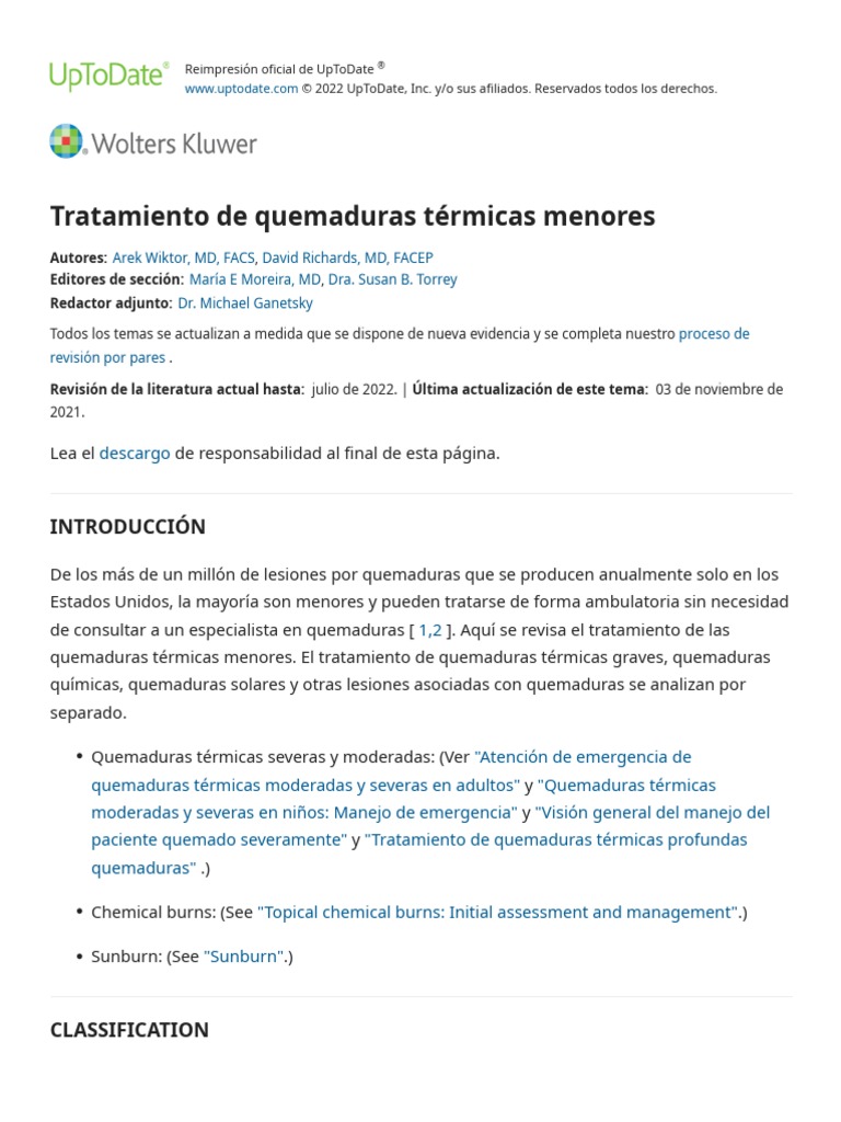 Tratamiento de Quemaduras Térmicas Menores - UpToDate | PDF | Gestión ...