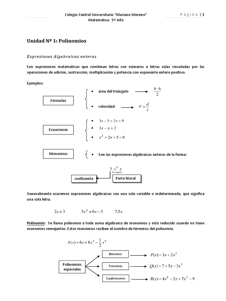 Unidad 1 - Polinomios - Quinto - 22 | PDF | División (Matemáticas ...