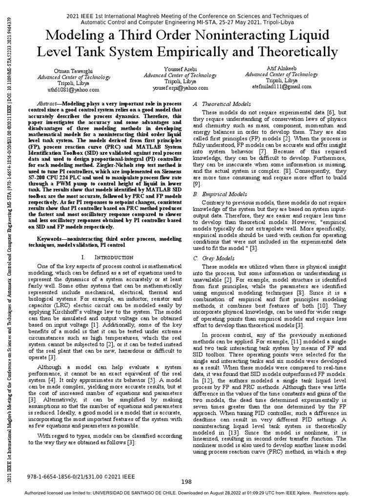 Modeling A Third Order Noninteracting Liquid Level Tank System Empirically and Theoretically ...