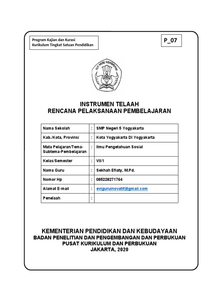 Instrumen Telaah RPP - Ips | PDF