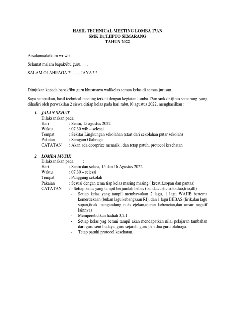 Hasil Technical Meeting Lomba 17an | PDF