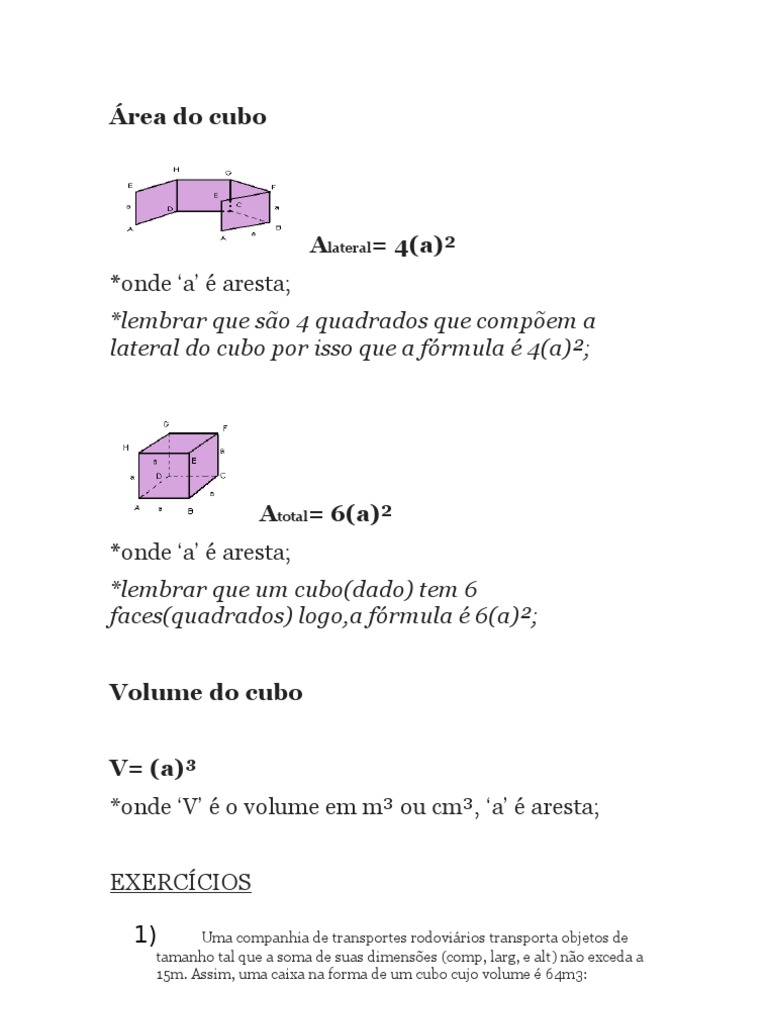 Volume e Área Do Cubo | PDF