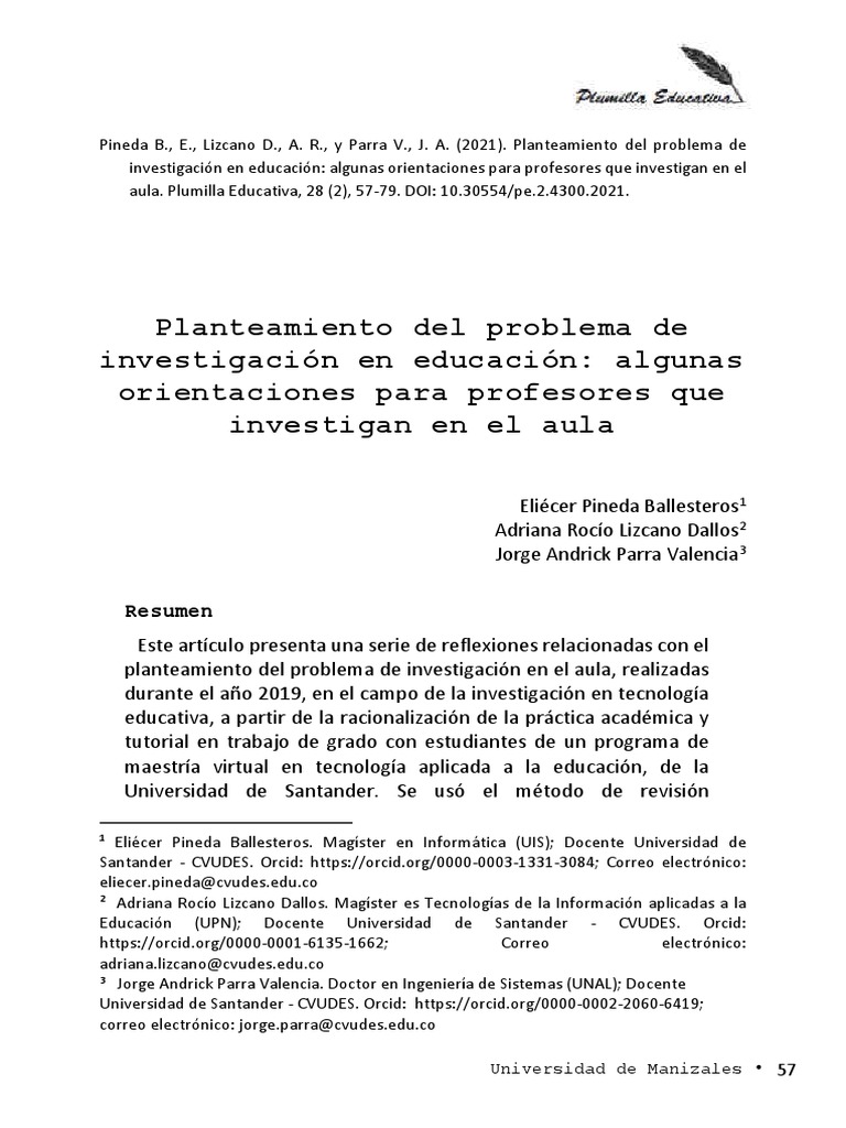 Planteamiento Del Problema de Investigación Científica en Educación ...