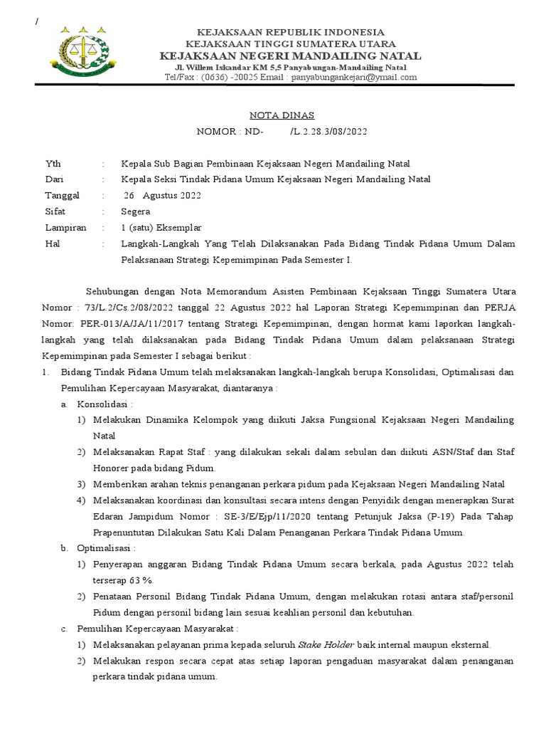 Strategi Kepemimpinan Semester I Tahun 2022 Pidum | PDF