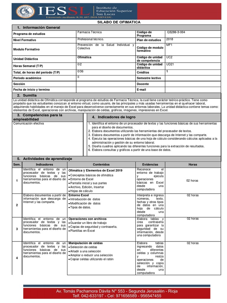 Ofimatica II Ciclo Farmacia | PDF | Microsoft Excel | Hoja de cálculo