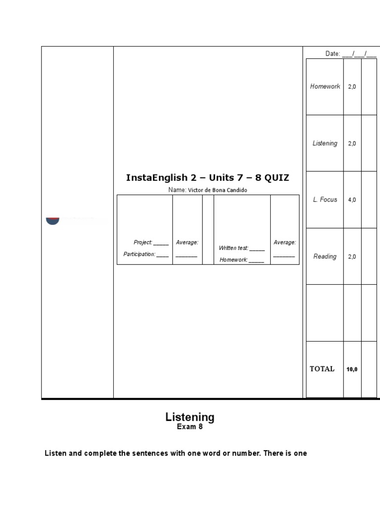 InstaEnglish 2 Quiz: Units 7-8 Review | PDF | Teaching Methods & Materials