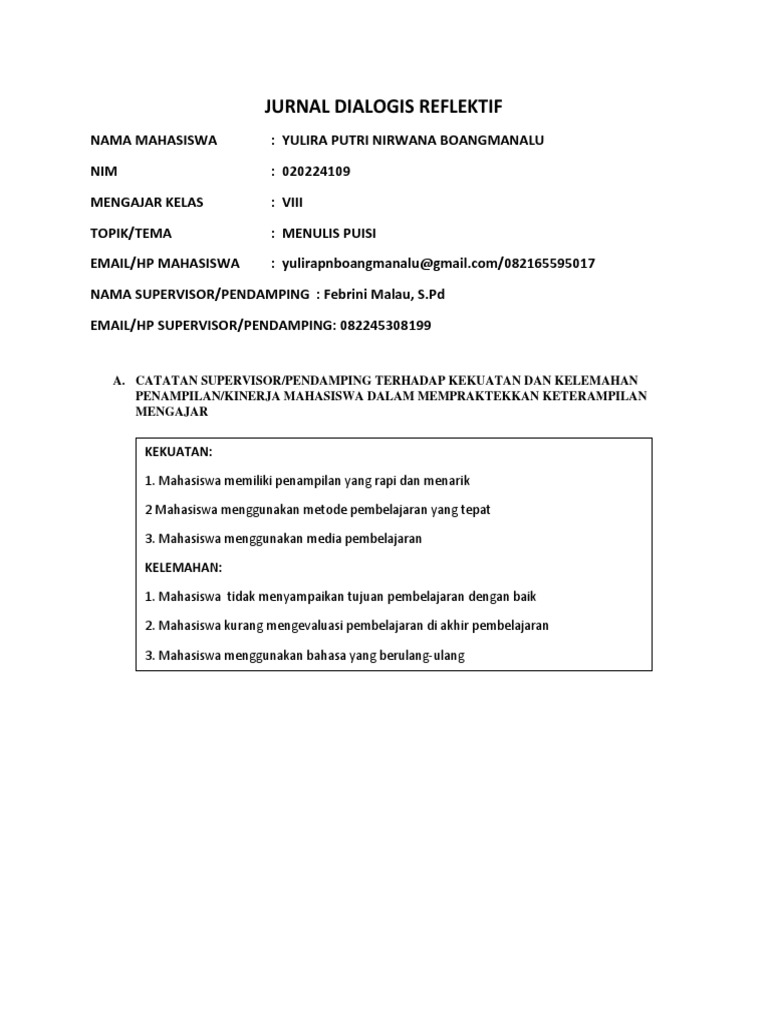 Format Jurnal Dialogis Reflektif | PDF