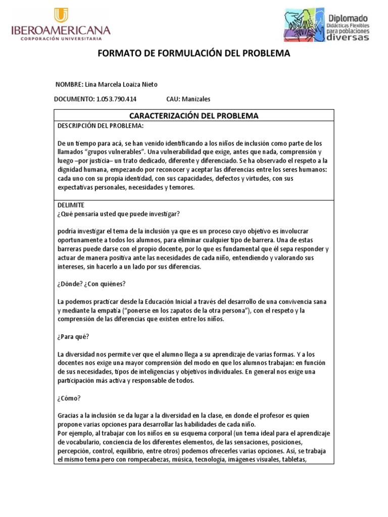 FORMULACIÓN DEL PROBLEMA | PDF | Inclusión (Educación) | Aprendizaje