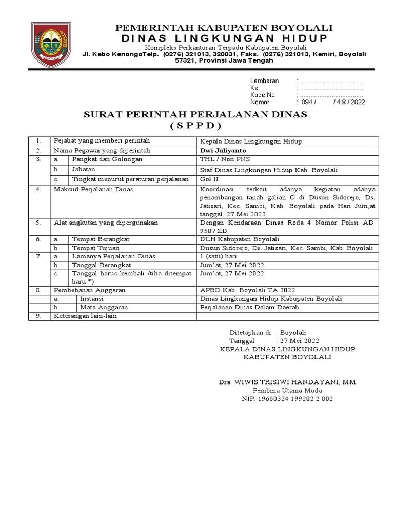 SPPD SAMBI JATISARI Hal Depan | PDF