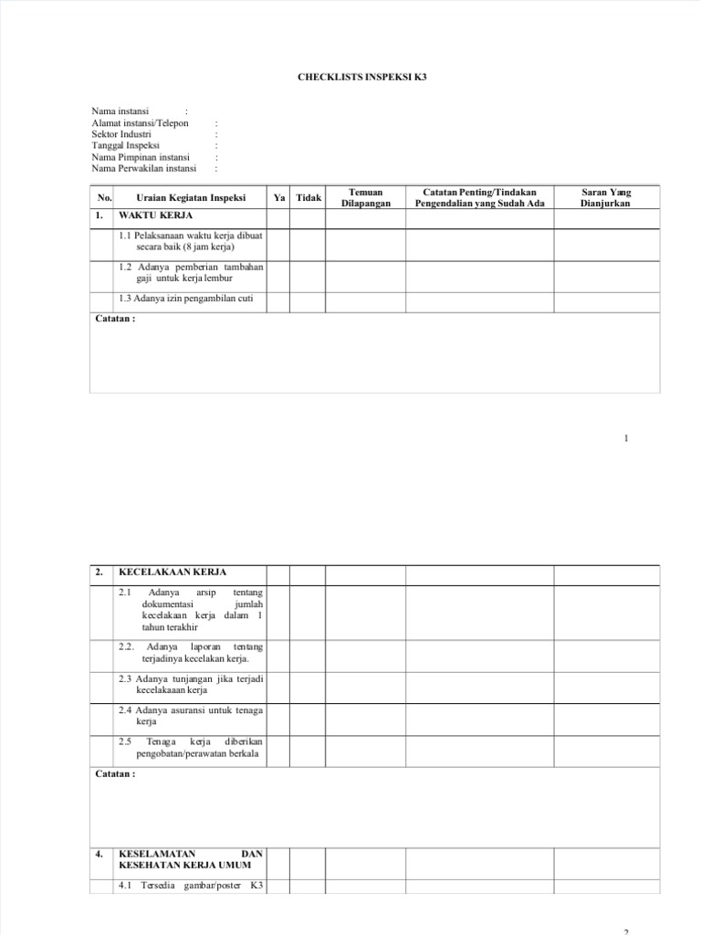 Dokumen - Tips - Checklist Inspeksi k3 | PDF
