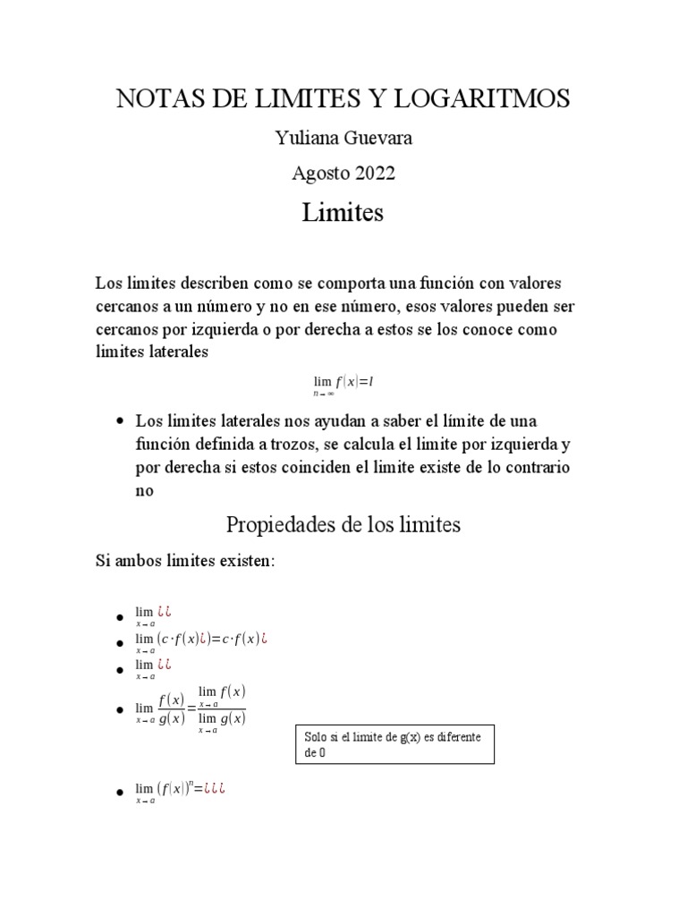 Límites y Logaritmos: Guía Básica | PDF | Logaritmo | Asíntota