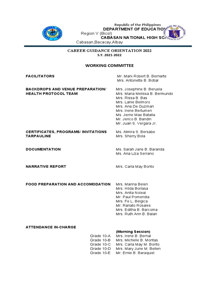 Career Guidance Working Committee 2022 | PDF