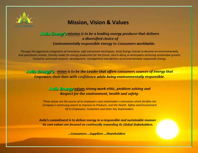 Avila Energy - Mission Vision & Values | PDF | Business Avila Energy - Mission Vision & Values | PDF | Business