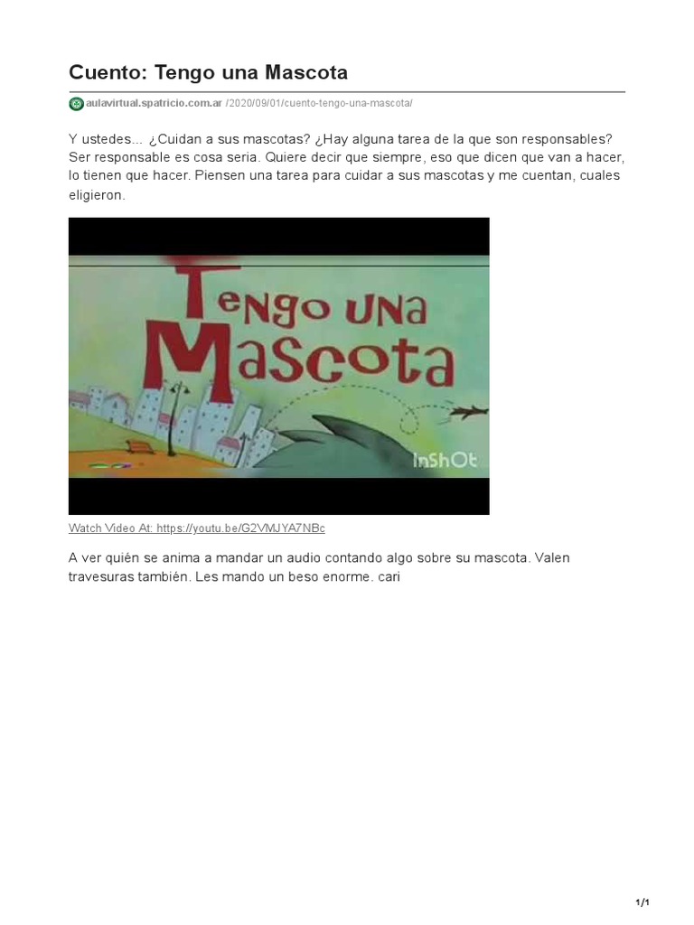 Cuento: Tengo una Mascota | PDF
