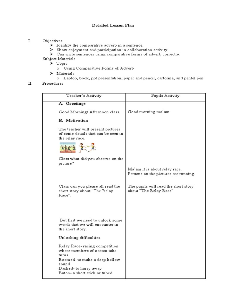 Detailed Lesson Plan | PDF | Adverb | Consonant
