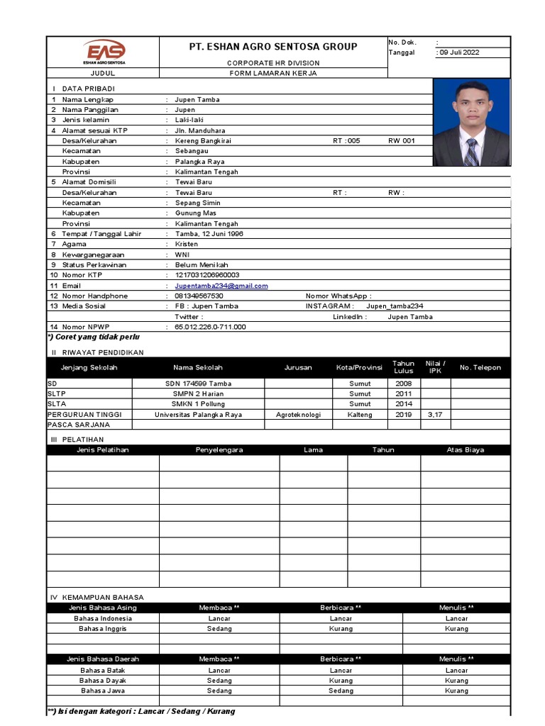 Form Biodata (Kandidat) EAS | PDF