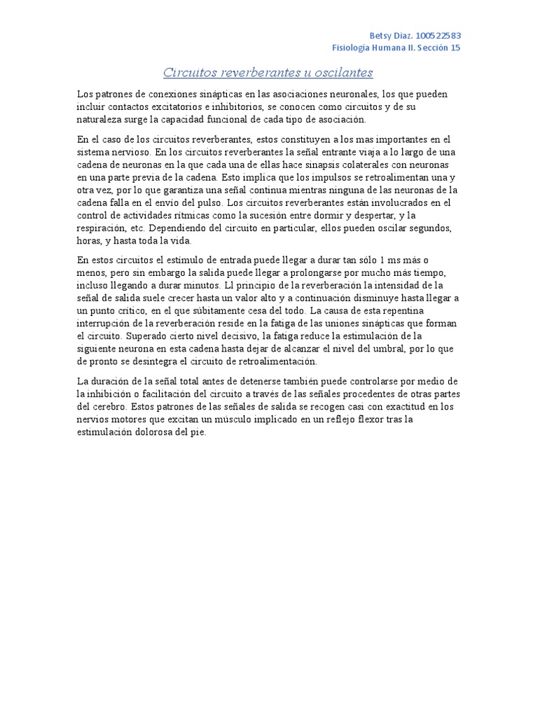 Circuitos Reverberantes Neuronales | PDF