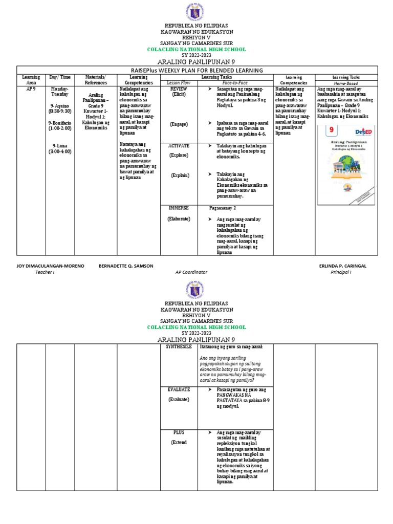 AP 9-Jdm - Raiseplus Weekly Plan For Blended Learning | PDF