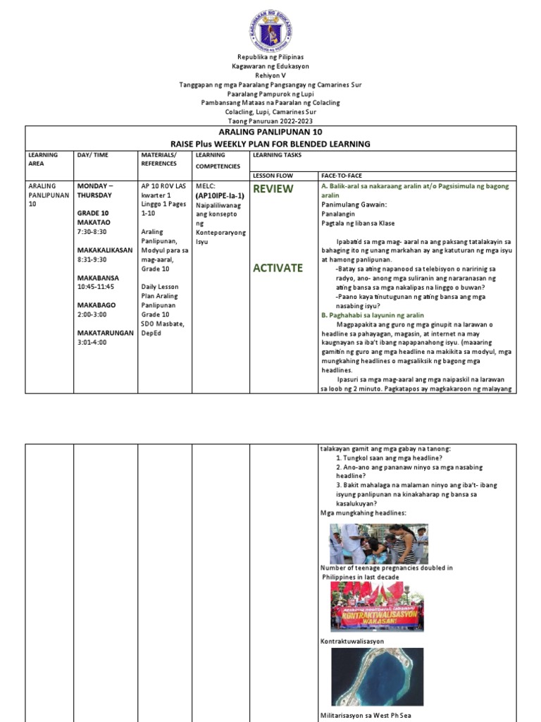 AP 10-Jdm - Raiseplus Weekly Plan For Blended Learning | PDF