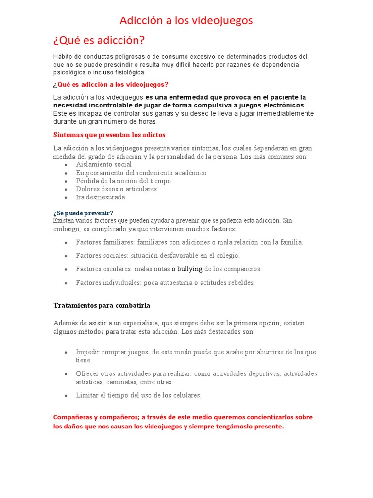 Adicción A Los Videojuegos | PDF