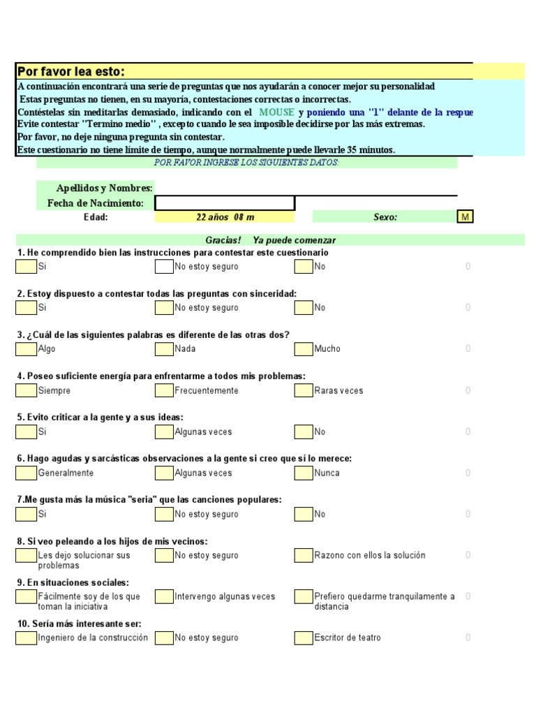 Encuesta de personalidad para conocer mejor las características de un ...