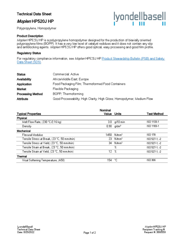 GPPS Moplen HP520J HP | PDF | Information | Building Engineering