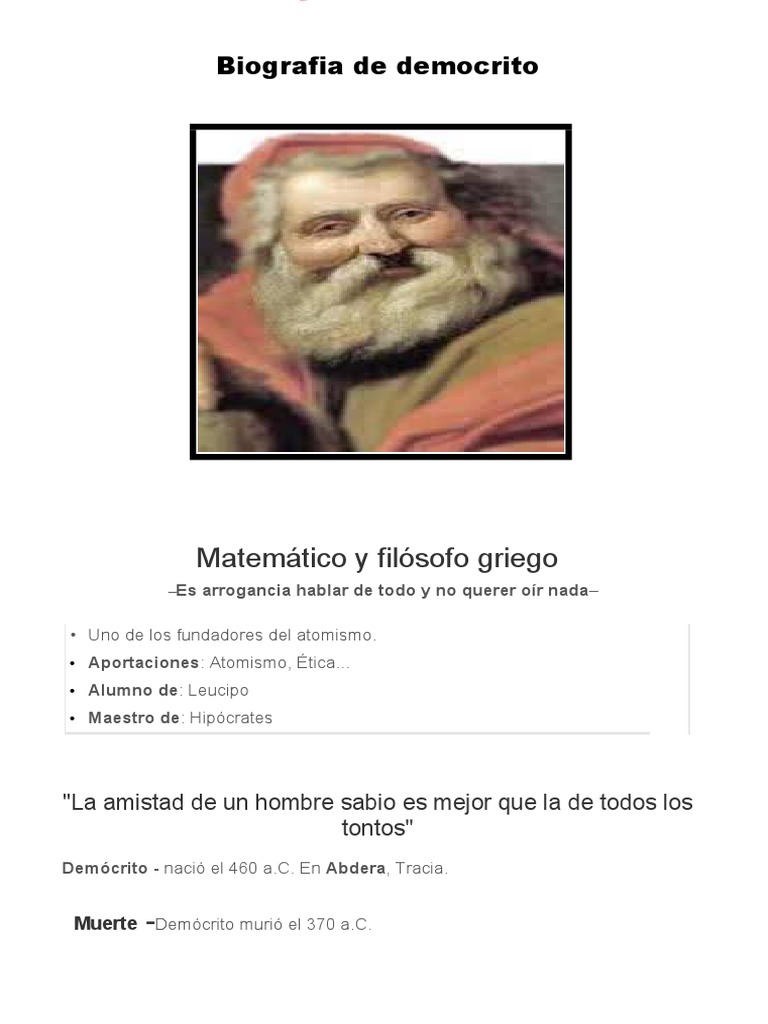 Biografía de Demócrito: Vida y Aportaciones | PDF