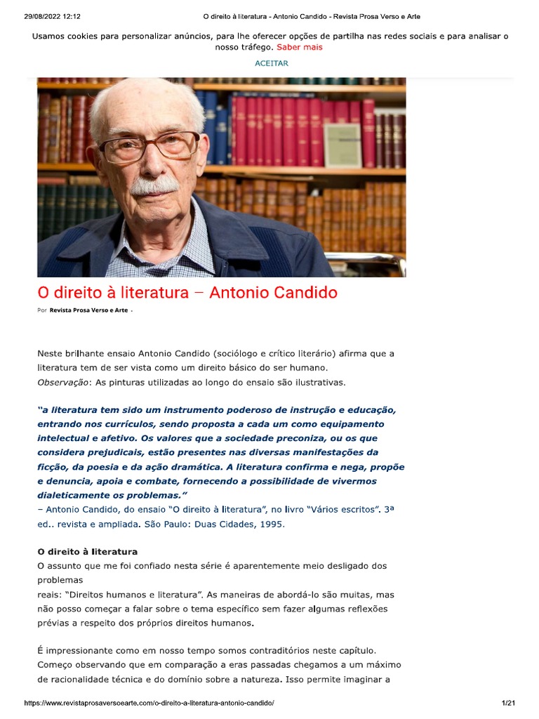 O Direito A Literatura - Antonio Cândido | PDF