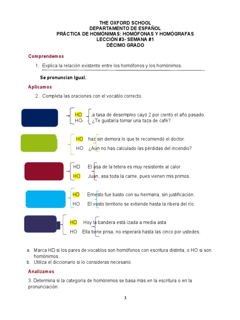 Práctica de Homónimos y Homógrafos | PDF | Lingüística