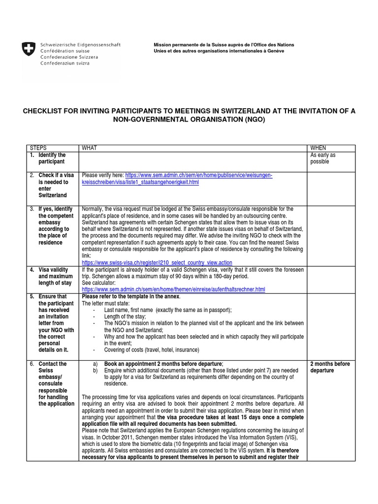 Checklist Pour Les Participants de Reunions en Suisse A L Invitation D ...