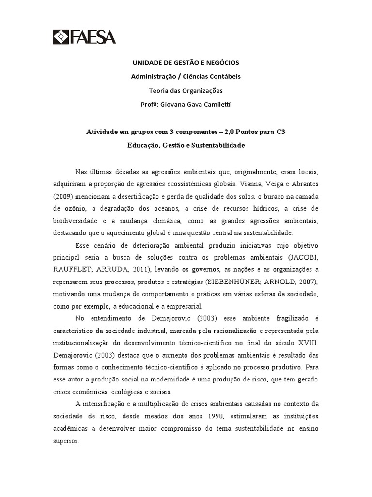 Atividade Discursiva de c3 - Respondida | PDF | Sustentabilidade ...