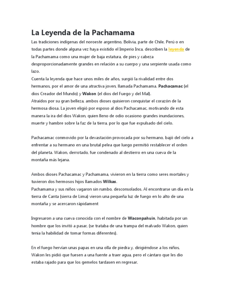 La Leyenda de La Pachamama | PDF | Religión y espiritualidad