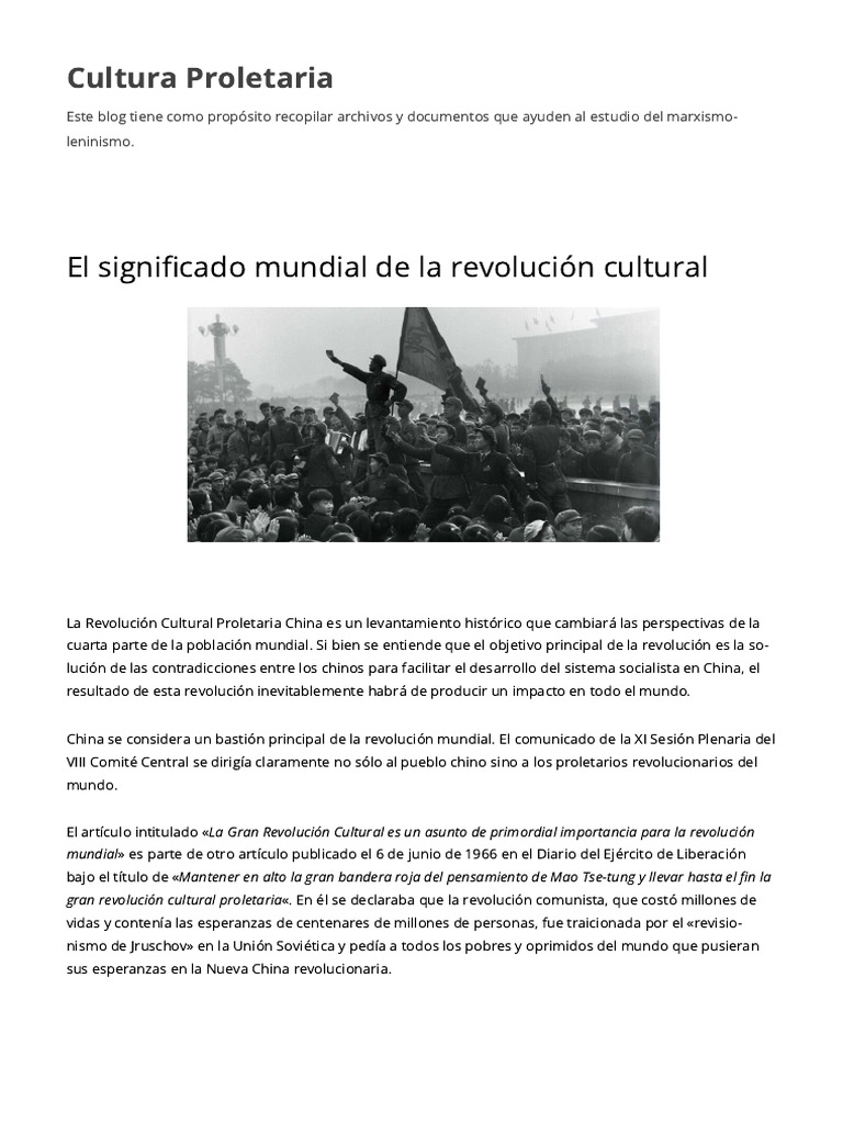 El Significado Mundial de La Revolución Cultural - Cultura Proletaria ...