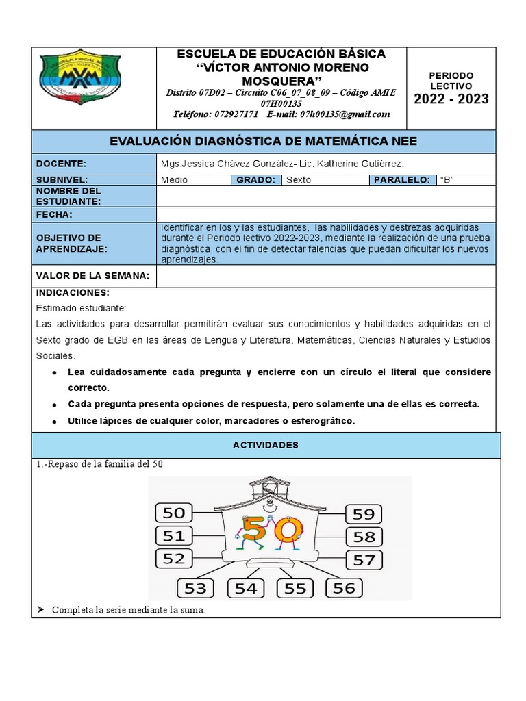 Eval - Diagnostico Mate. Nee | PDF | Modificación de comportamiento | Aprendizaje