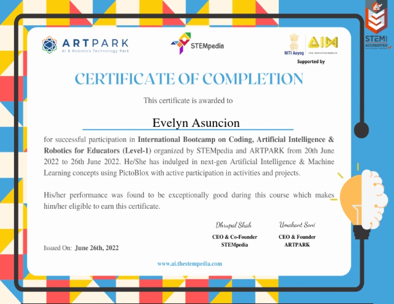 Evelyn Ai And Coding Bootcamp For Educators Level 1 Bootcamp Certificate Level 1 Stempedia