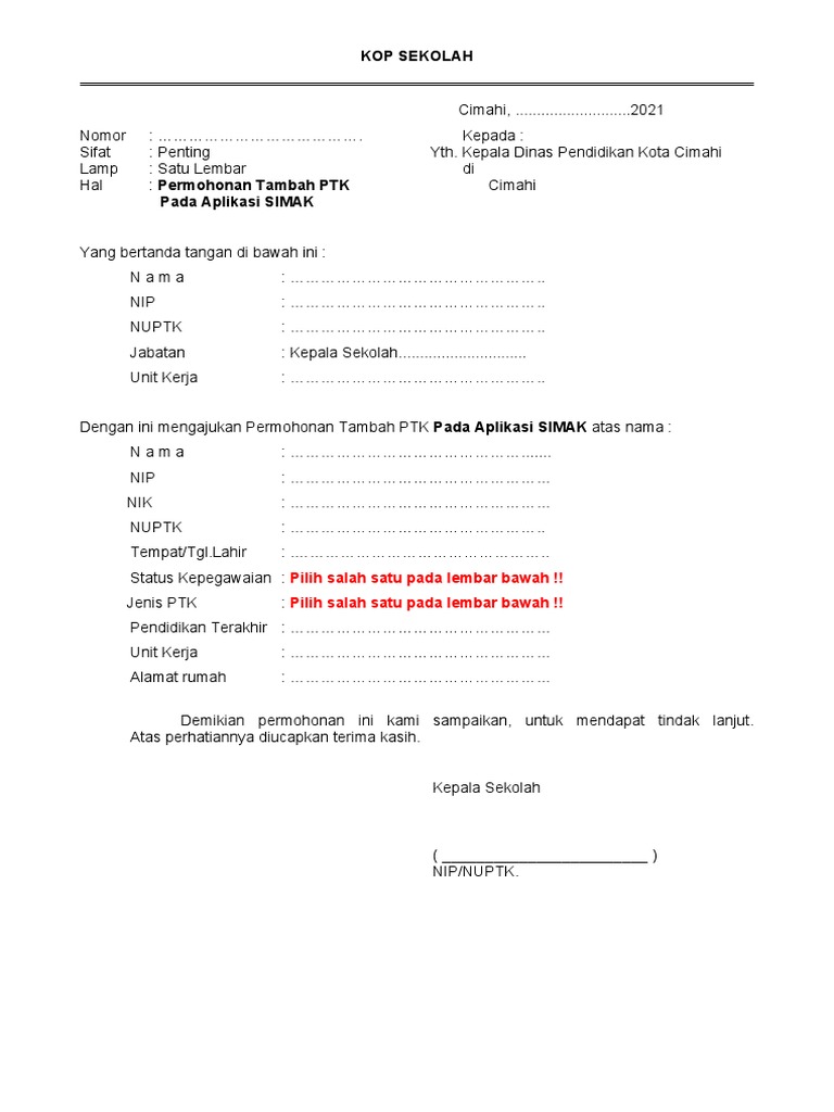Contoh - Surat - Ajuan - Tambah - PTK - Apk - Simak-1 | PDF | Karier ...