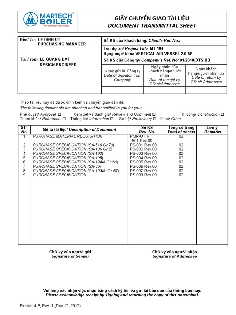 (4-B)Transmittal Sheet_Rev.1NEW1 | PDF