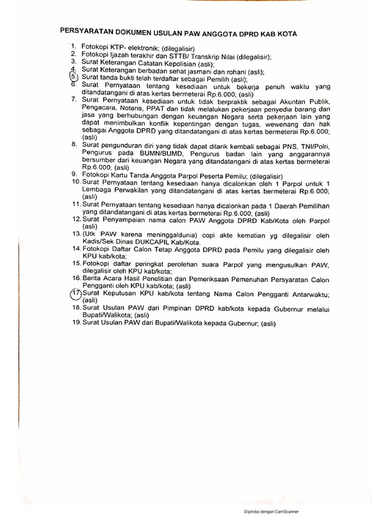 Persyaratan PAW Anggota DPRD Kab Dan Kota | PDF