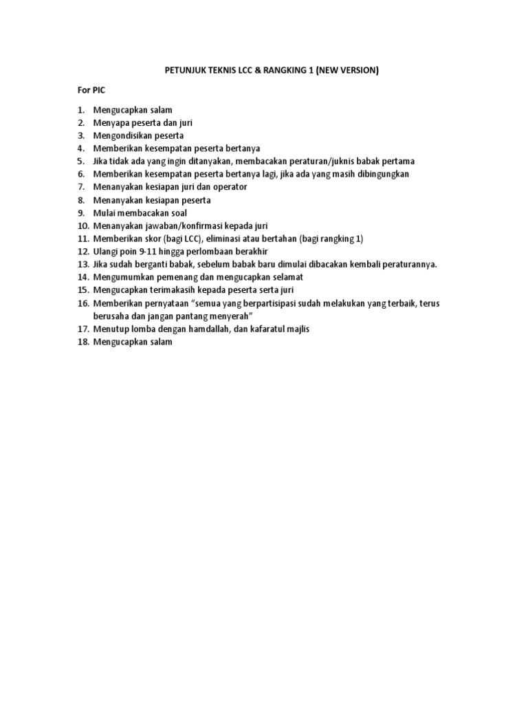 (New Version) Petunjuk Teknis Lcc&Rangking 1 | PDF